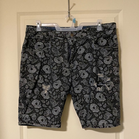 RUDE | Shorts | Reversible Denim Shorts Black Wskulls One Side | Poshmark
